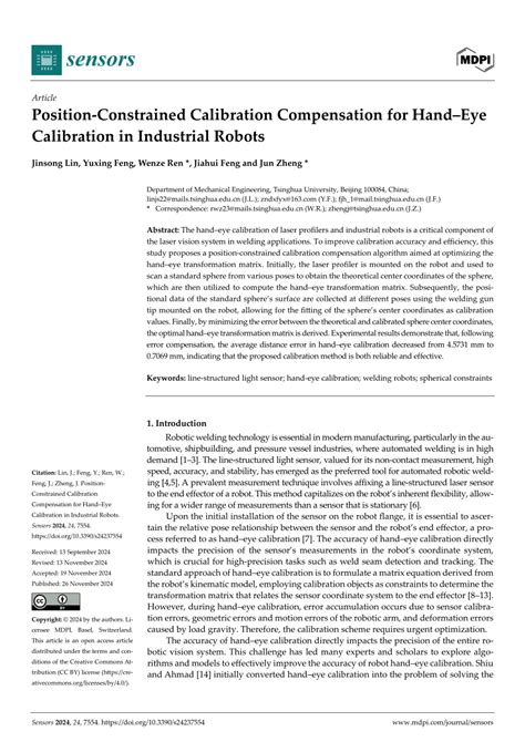Pdf Position Constrained Calibration Compensation For Handeye Calibration In Industrial Robots