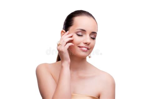 The Young Woman Showing Off Jewellery Isolated On White Stock Image