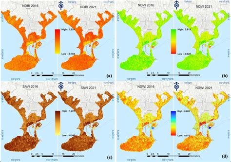 Spatial Pattern Of Ndbi A Ndvi B Savi C And Ndwi D There Is Download Scientific