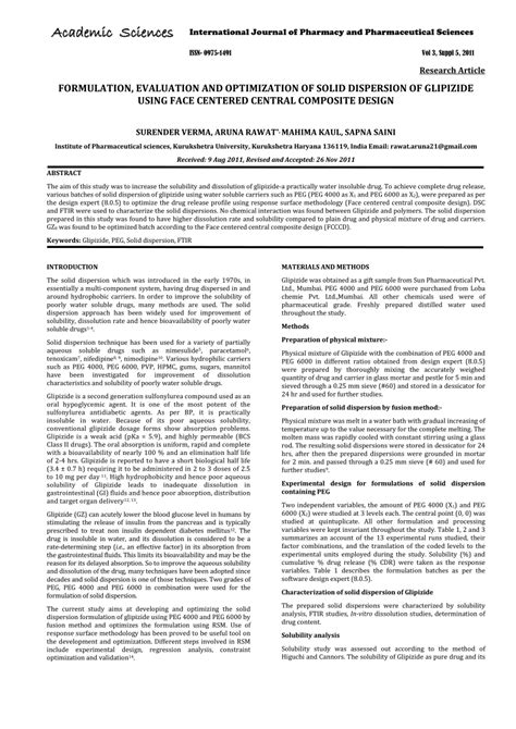 Pdf Formulation Evaluation And Optimization Of Solid Dispersion Of Glipizide Using Face