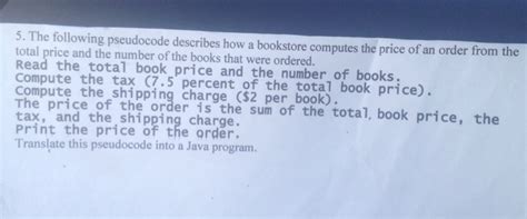 Solved The Following Pseudocode Describes How A Bookstore