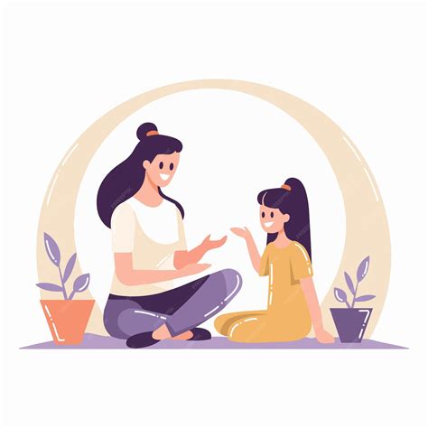 Madre Dibujada A Mano Hablando Con Hija En Estilo Plano Vector Premium