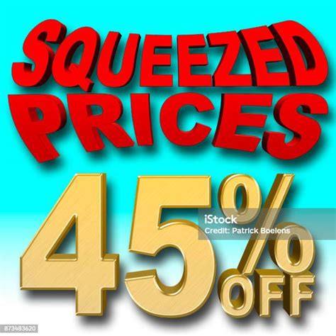 재고 일러스트 레이 션골든 45 비율에서 빨간 압착된 가격 3 차원 일러스트 레이 션 파란색 배경 3차원 형태에 대한 스톡 사진 및 기타 이미지 Istock