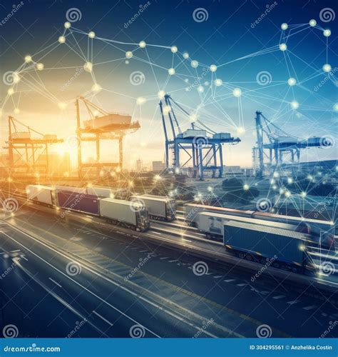 Generative Ai Industrial Container Cargo Freight Ship Forklift Handling Container Box Loading