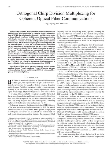 Pdf Orthogonal Chirp Division Multiplexing For Coherent Optical Fiber Communications
