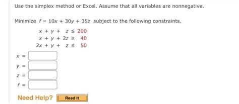 solved use the simplex method or excel assume that all