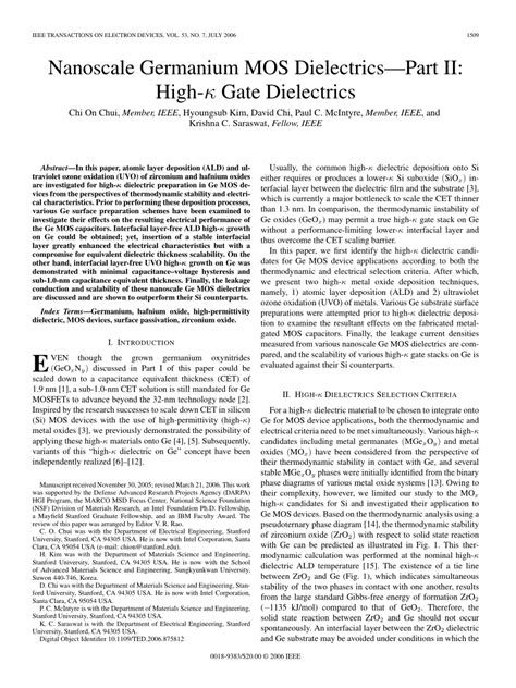 Pdf Nanoscale Germanium Mos Dielectrics Part Ii High κ Gate Dielectrics