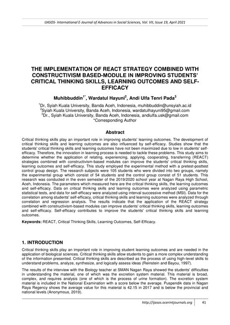Pdf The Implementation Of React Strategy Combined With Constructivism