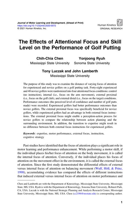 Pdf The Effects Of Attentional Focus And Skill Level On The Performance Of Golf Putting