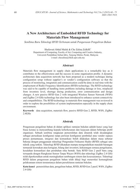 Pdf A New Architecture Of Embedded Rfid Technology For Materials Flow Management