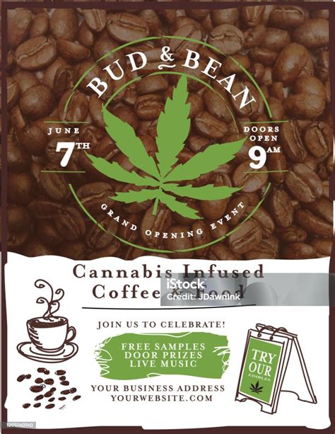 삼베와 커피 콩 질감커피와 마리화나 이벤트 파티 디자인 템플릿 커피 콩에 대한 스톡 벡터 아트 및 기타 이미지 커피 콩 초대장 커피 마실 것 Istock