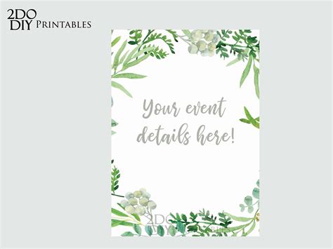 Diy Greenery Template Greenery Stationery Template Any Etsy