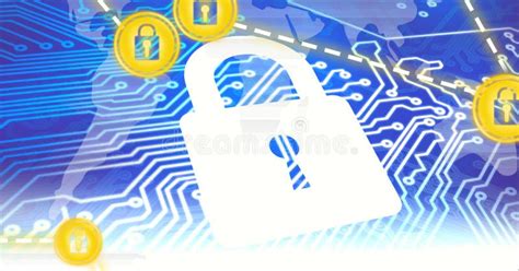 Composition Of Network Of Security Padlock Icons Over World Map Computer Circuit Board Stock