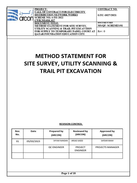 Method Statement For Site Survey Utility Scanning And Trail Pit