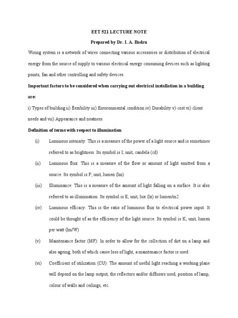 eet 521 lecture note pdf lighting equipment