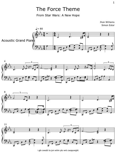 The Force Theme Sheet Music For Piano