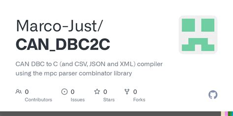 Github Marco Justcandbc2c Can Dbc To C And Csv Json And Xml