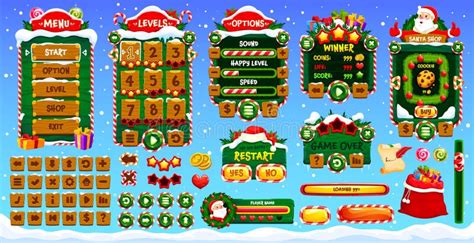 Christmas New Year Game Interface And Ui Buttons Stock Illustration