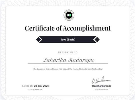 Happy To Share That I Have Successfully Completed The Java Basic Certification On Hackerrank
