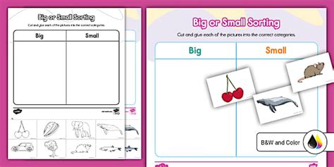 big or small sorting worksheet teacher made twinkl