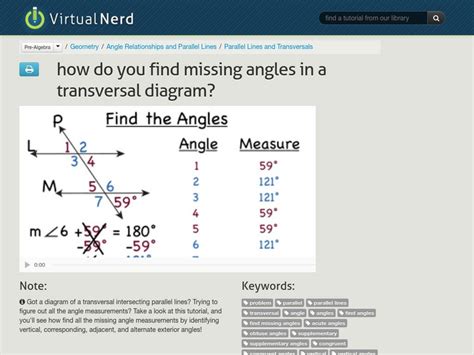 Virtual Nerd How Do You Find Missing Angles In A Transversal Diagram Instructional Video For