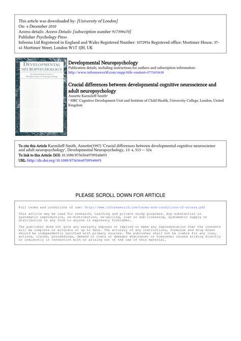 Pdf Crucial Differences Between Developmental Cognitive Neuroscience And Adult Neuropsychology