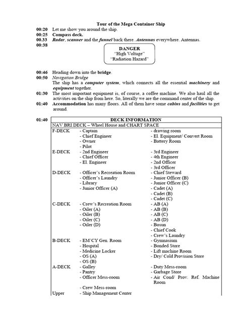 Tour Of The Mega Container Ship Pdf Ships Water Transport