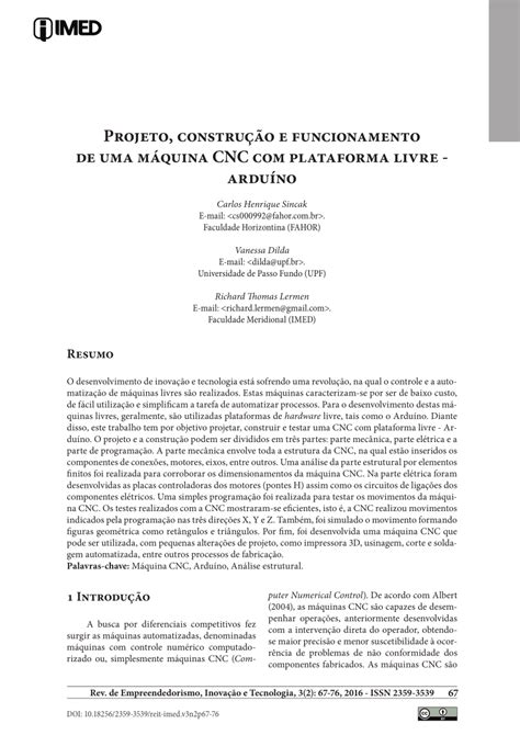 Pdf Projeto Construção E Funcionamento De Uma Máquina Cnc Com