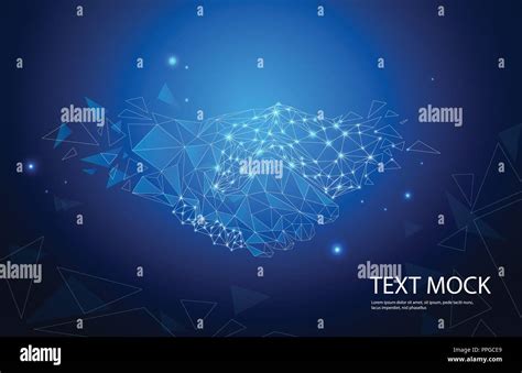 Business Handshake Lines And Triangles Point Connecting Network On Blue Background