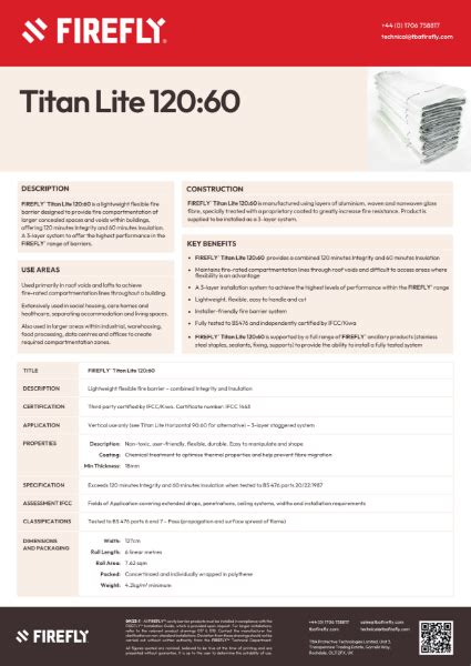 FIREFLY Titan Lite Fire Barrier Data Sheet FIREFLY TBA NBS Source