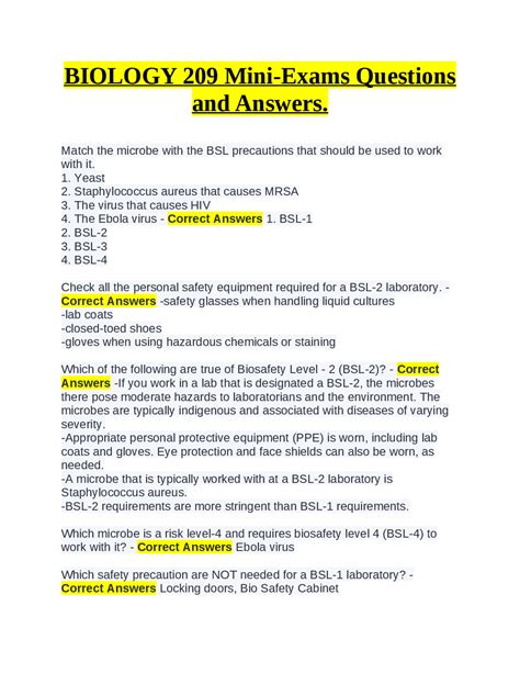 Biosafety And Microbiology Laboratory Procedures Exams Biology Docsity