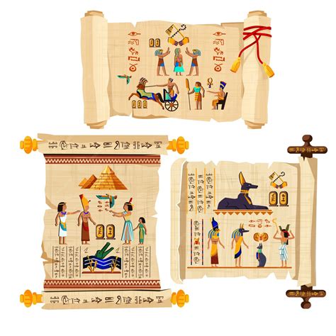 상형 문자와 고대 이집트 파피루스 스크롤 만화 무료 벡터