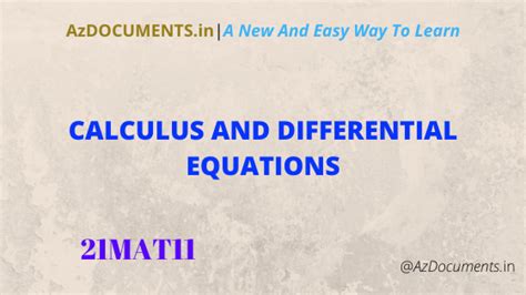 Calculus And Differential Equations 21mat11