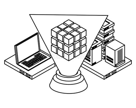 Computing Service Technology 3d Symbol In Black And White Stock Vector Illustration Of