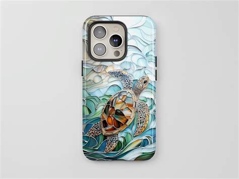 Stained Glass Sea Turtle Phone Case Cute Faux Glass Mosaic Ocean Design Phone Cover Iphone 16