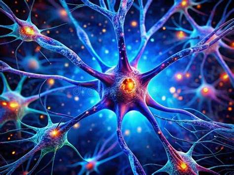 Unveiling The Intricate Nighttime Network Microscopic View Of Neuron Dendrites And Axons Stock