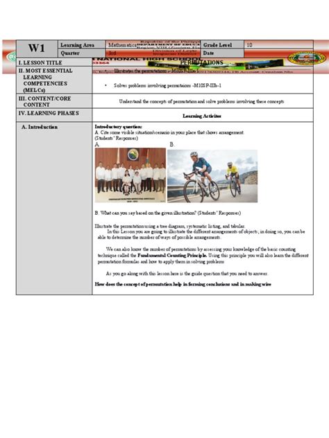 Lesson Plan Math G10 3rd Quarter Pdf Permutation Rna