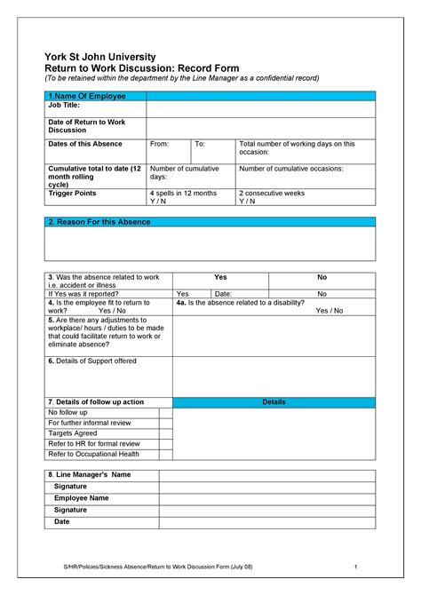 Return To Work Plan Template