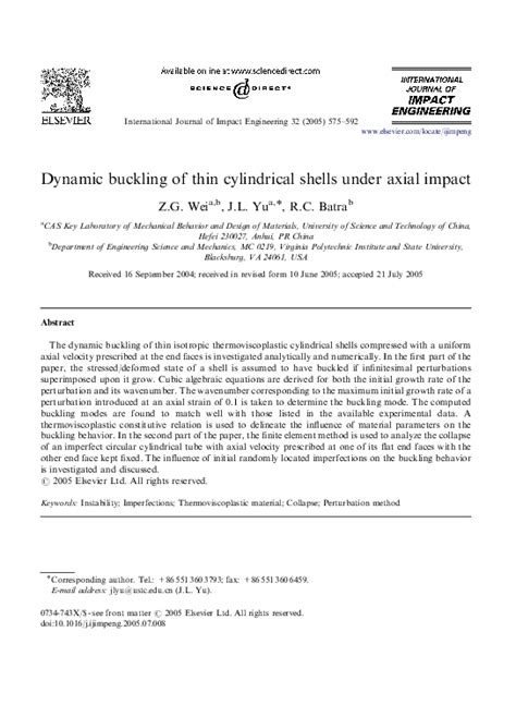 Pdf Dynamic Buckling Of Thin Cylindrical Shells Under Axial Impact