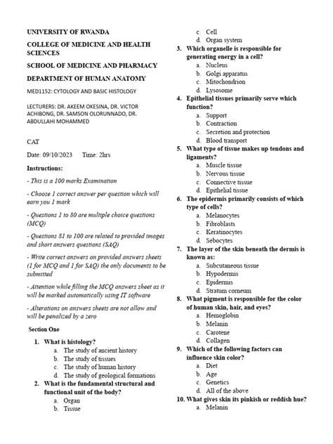 Cat Of Histology 2023 Pdf Epithelium Organ Anatomy