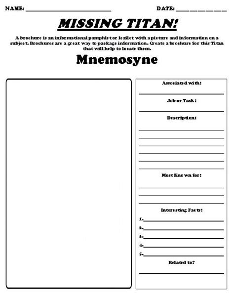 Greek Titan Mnemosyne Worksheet Missing Titan Brochure Classful