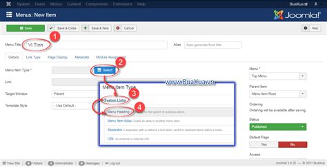 Cách tạo Dropdown Menu cho trang web Joomla BuaXua vn