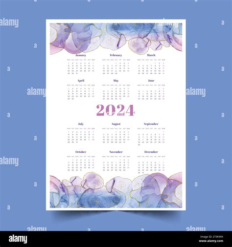 Colorful 2024 Calendar Template In Printable Style Design Vector Illustration Stock Vector Image