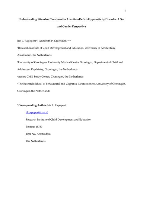 Pdf Understanding Stimulant Treatment In Attention Deficithyperactivity Disorder A Sex And