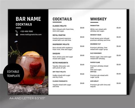 Cocktail Menu Template Editable Drink Menu Template Restaurant Cocktails Menu Customizable Cocktail Menu Template Editable Drink Menu Template Restaurant Cocktails Menu Customizable