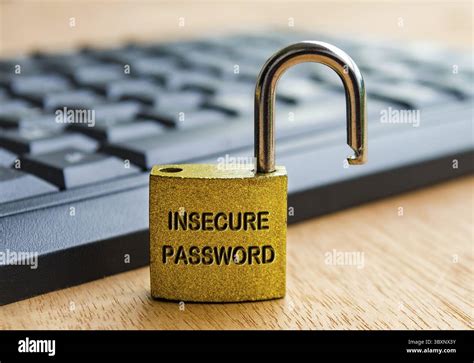 Insecure Password Text Engraved On Padlock With Keyboard Background Password And Use Access