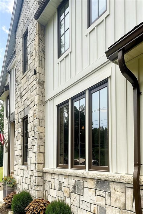 25 White Board And Batten Exteriors Stone And Board And Batten Combination Sandstone Beige