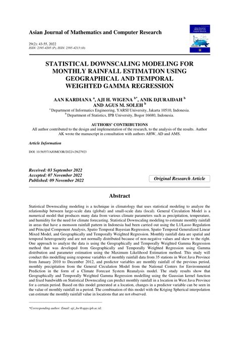 pdf statistical downscaling modeling for monthly rainfall estimation