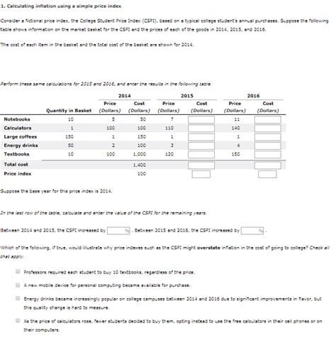 solved 1 calculating inflation using a simple price in