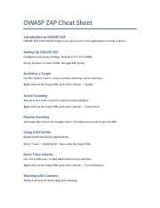 OWASP ZAP Cheat Sheet Docx OWASP ZAP Cheat Sheet Introduction To OWASP ZAP OWASP ZAP Zed